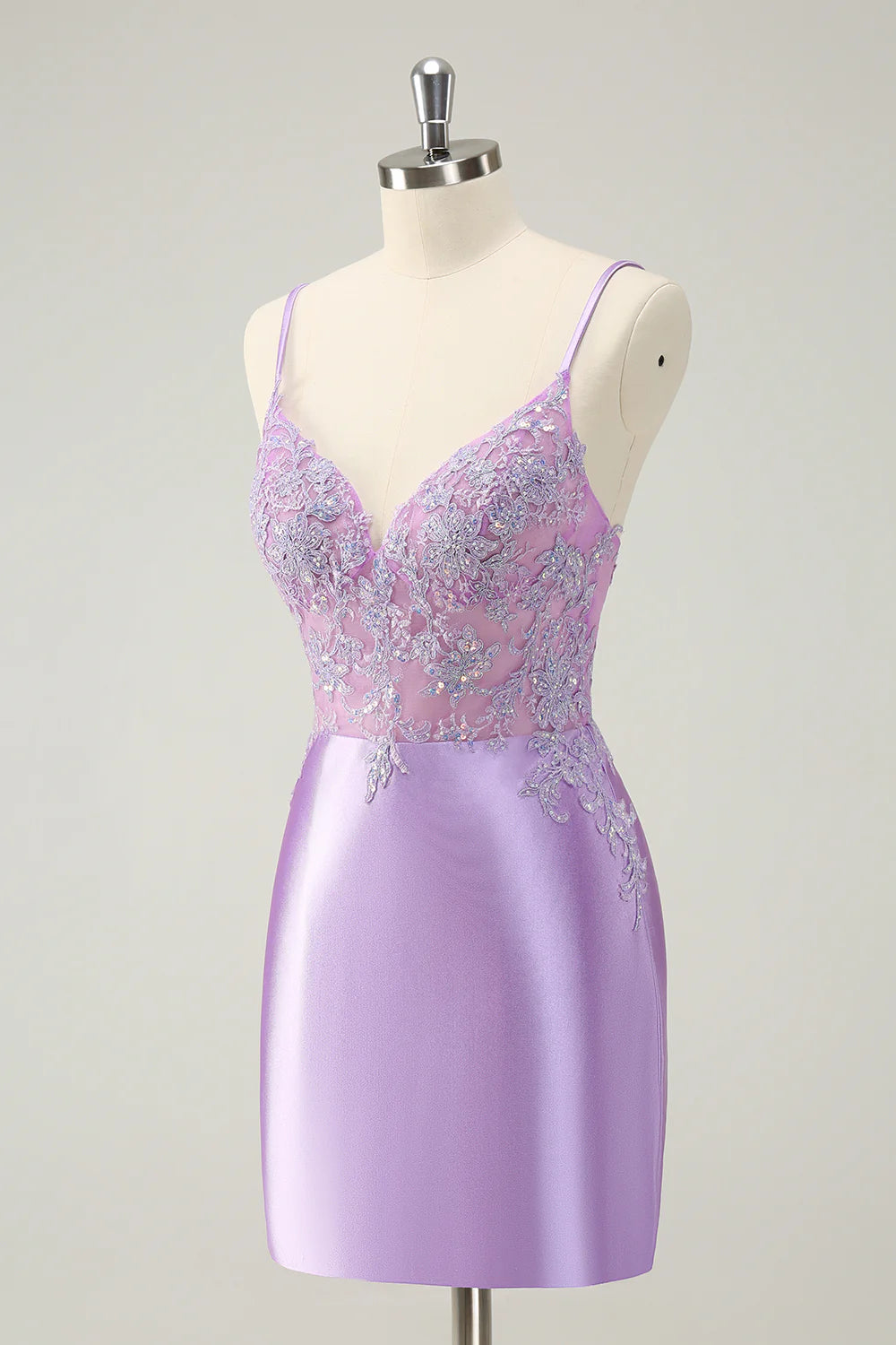 Sparkly Bodycon Lilac Spaghetti Straps Homecoming Dress with Sequins ...