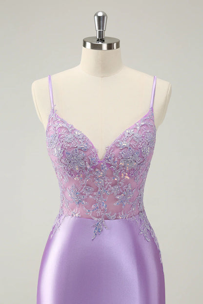 Sparkly Bodycon Lilac Spaghetti Straps Homecoming Dress with Sequins ...